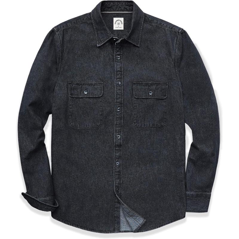 Dubinik® Denim Shirt Men Mens Denim Shirts Long Sleeve Mens Denim ...