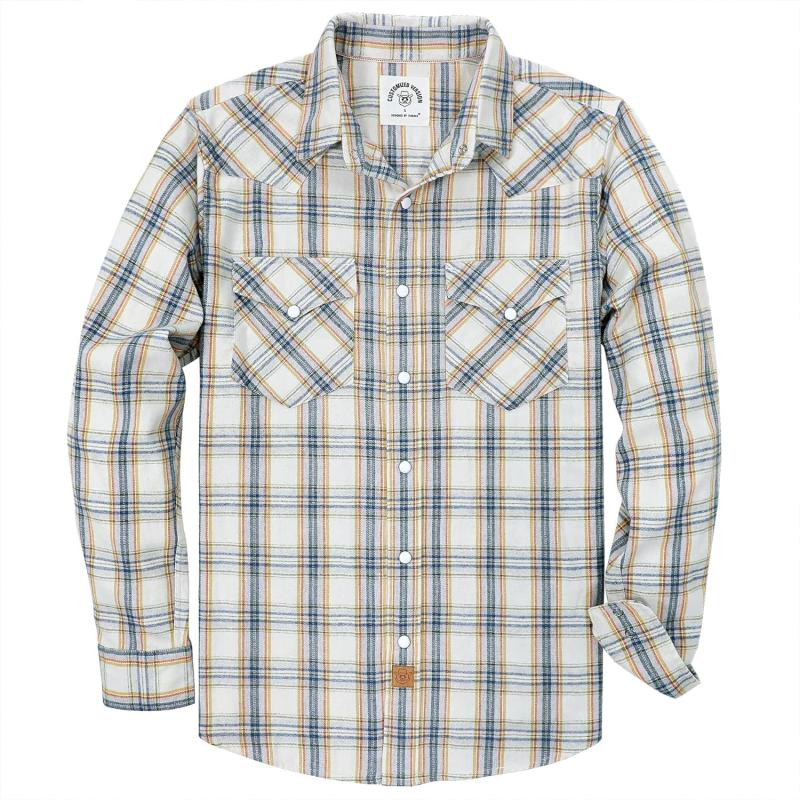 Dubinik® Flannel Shirt for Men Western Cowboy Pearl Snap Shirts for Men ...