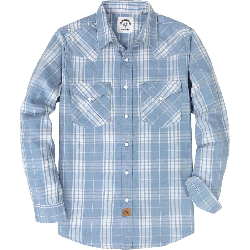 Dubinik® Flannel Shirt for Men Western Cowboy Pearl Snap Shirts for Men ...