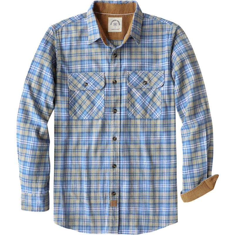 Dubinik® Mens Flannel Shirt Long Sleeve Button Down Plaid All Cotton ...