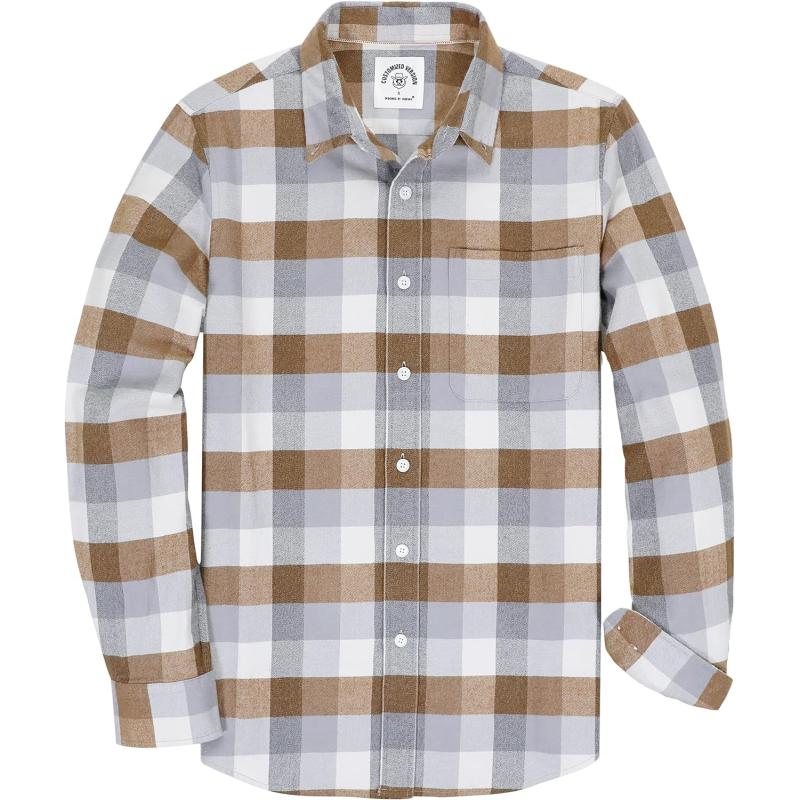 Dubinik® Mens Flannel Shirt Long Sleeve Plaid Flannel Shirt for Men ...