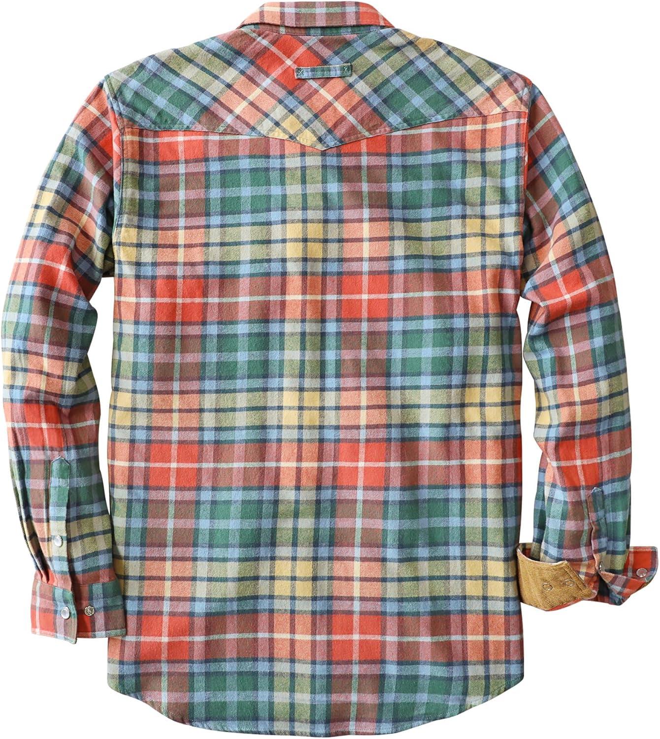 Dubinik® Flannel Shirt for Men Western Mens Pearl Snap Shirts Long ...