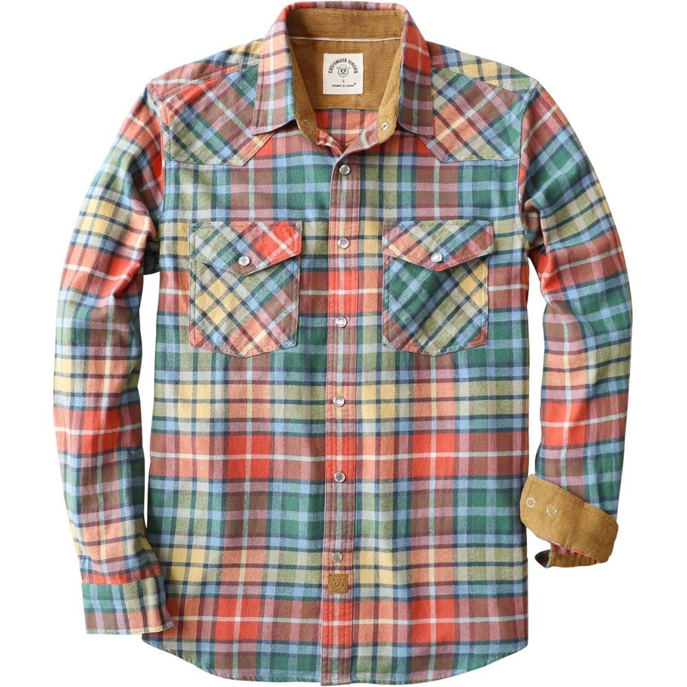 Dubinik® Flannel Shirt for Men Western Mens Pearl Snap Shirts Long ...