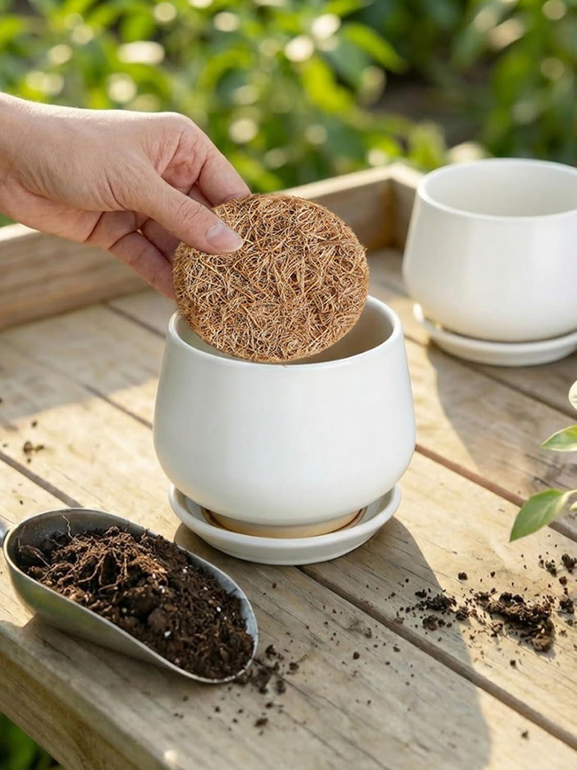 LE TAUCI Coconut Coir Drainage Mesh Pads for Flower Pots, Pre-Cut 2 ...